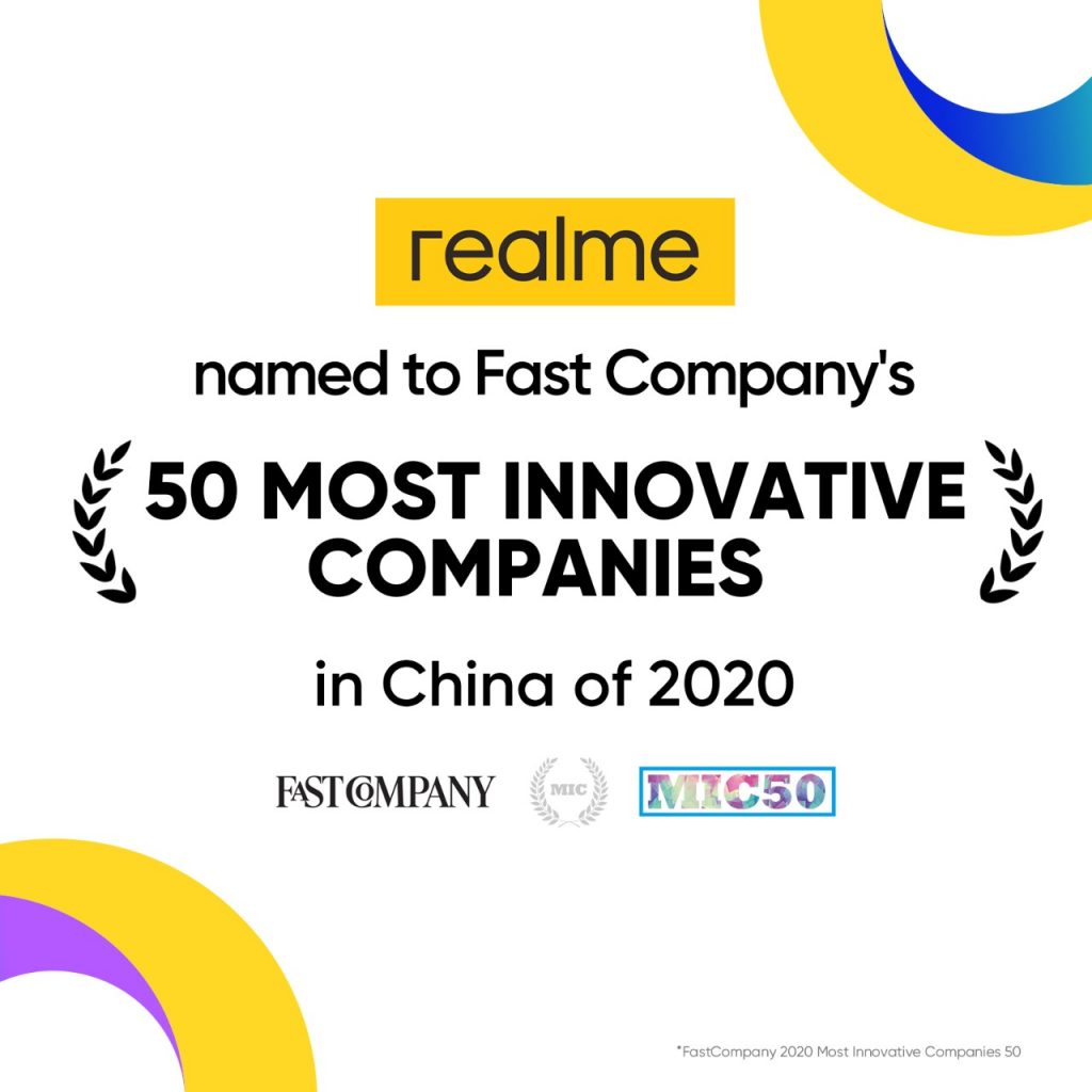 Realme entitled "50 Most Innovative Companies in China” of 2020 by Fast ...
